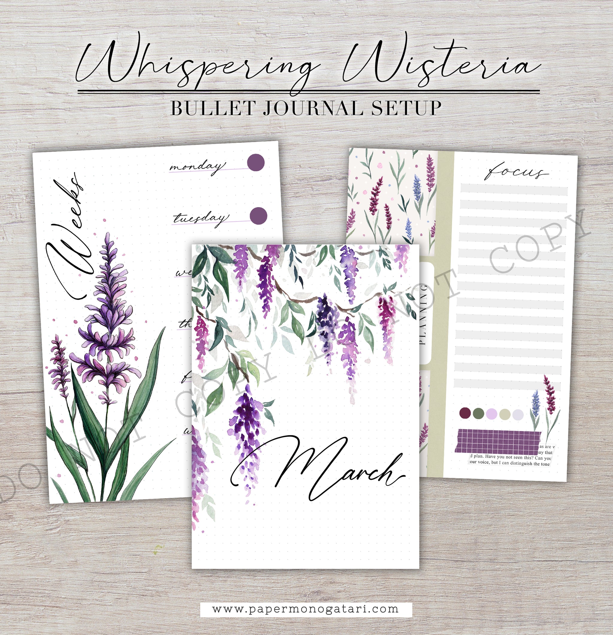 Whispering Wisteria (2024) | Digital Bullet Journal Theme – Paper Monogatari